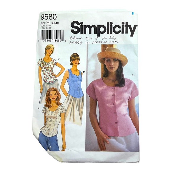 Simplicity | Other | Simplicity 958 Sewing Pattern 90s Blouse | Poshmark